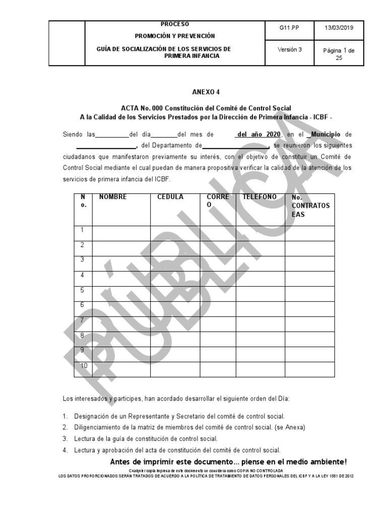 Acta de Control Social | PDF