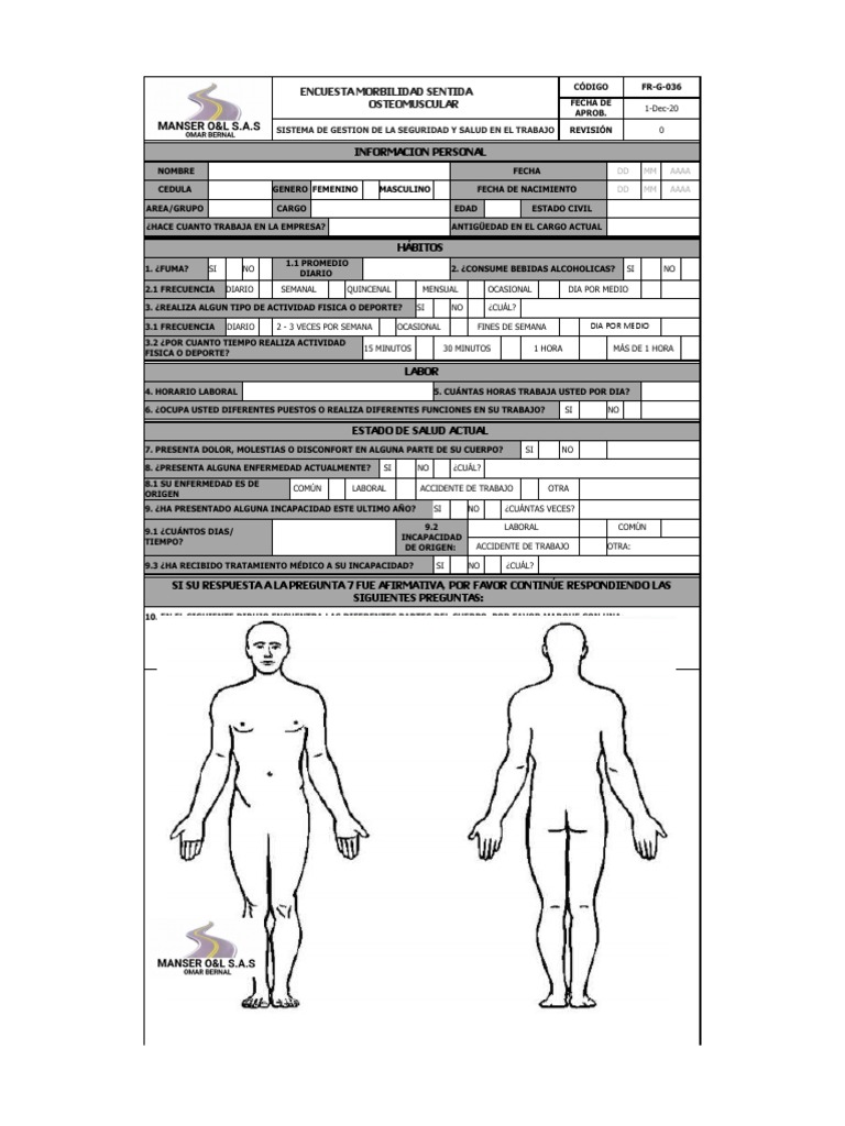 Fr-g-036 Encuesta Morbilidad Sentida Osteomuscular | PDF | Anatomía ...