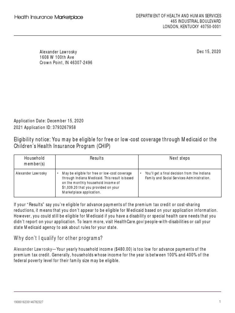 Eligibility Results Notice | PDF | Medicaid | Health Insurance Marketplace