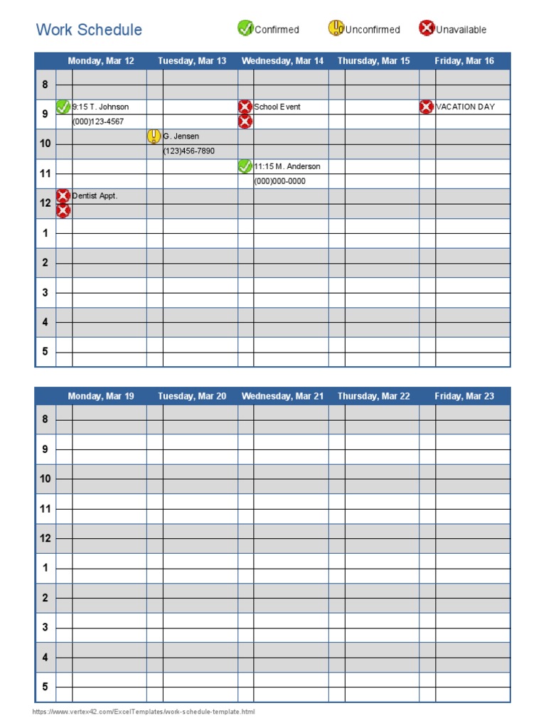 Work Schedule With Icons | PDF