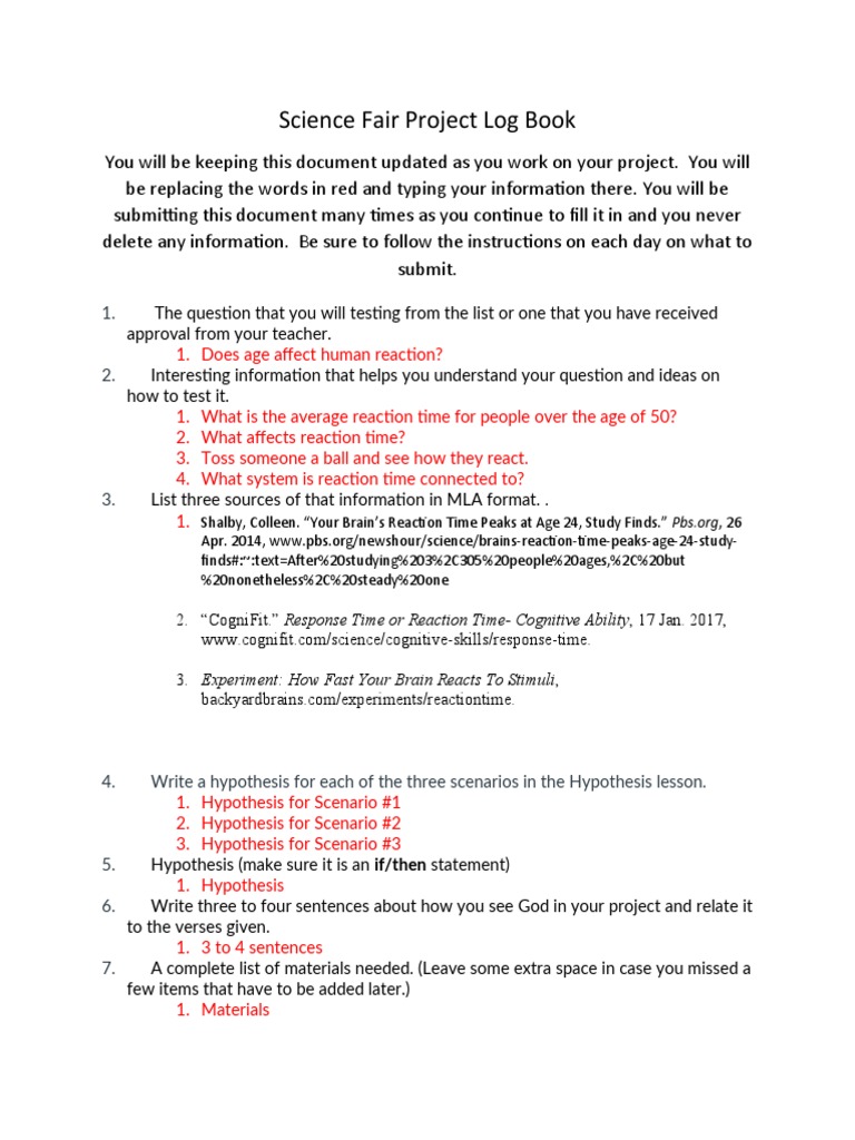 Science Fair Project Log Book | PDF | Mental Chronometry | Experiment