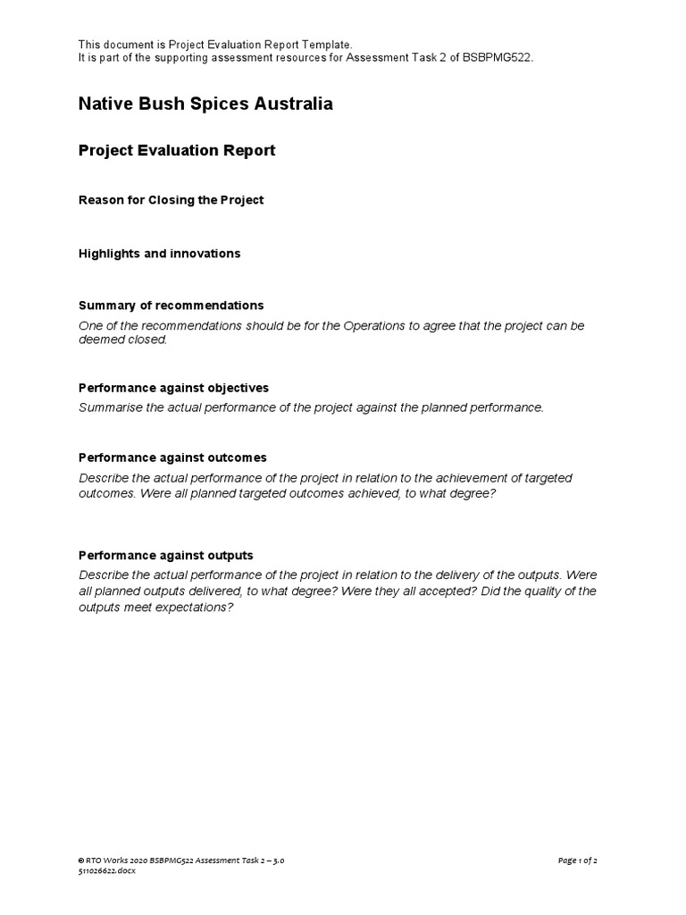 Project Evaluation Report Template | PDF