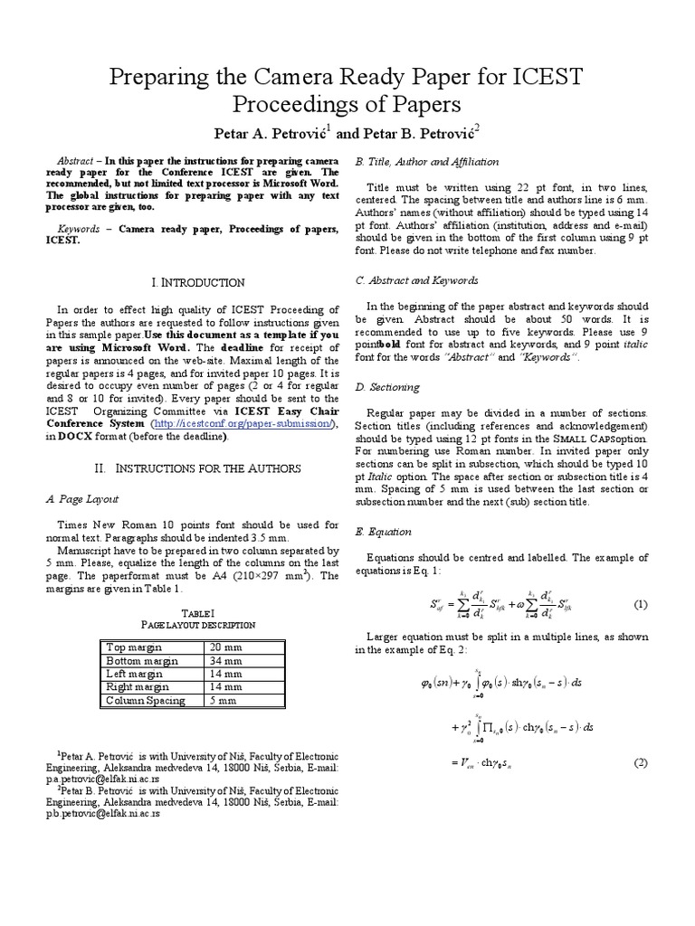 Preparing The Camera Ready Paper For ICEST Proceedings of Papers ...