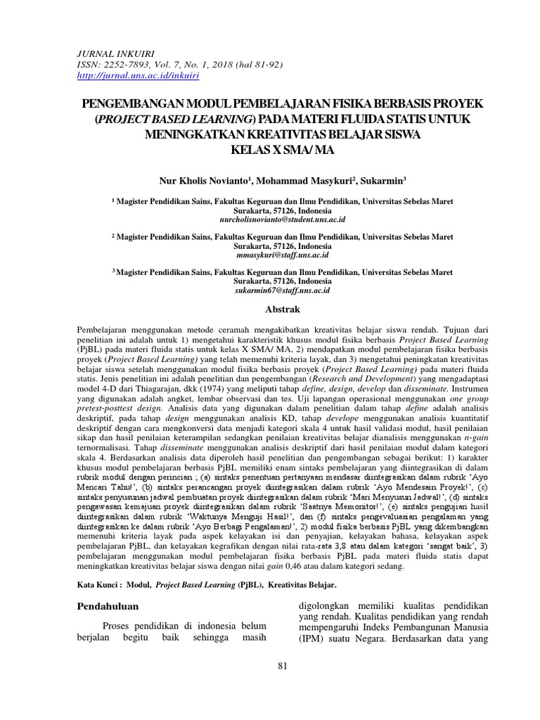 Pengembangan Modul Pembelajaran Fisika Berbasis Proyek | PDF | Karier ...