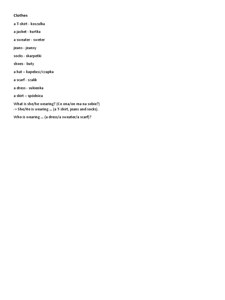 Clothing Vocabulary Guide | PDF