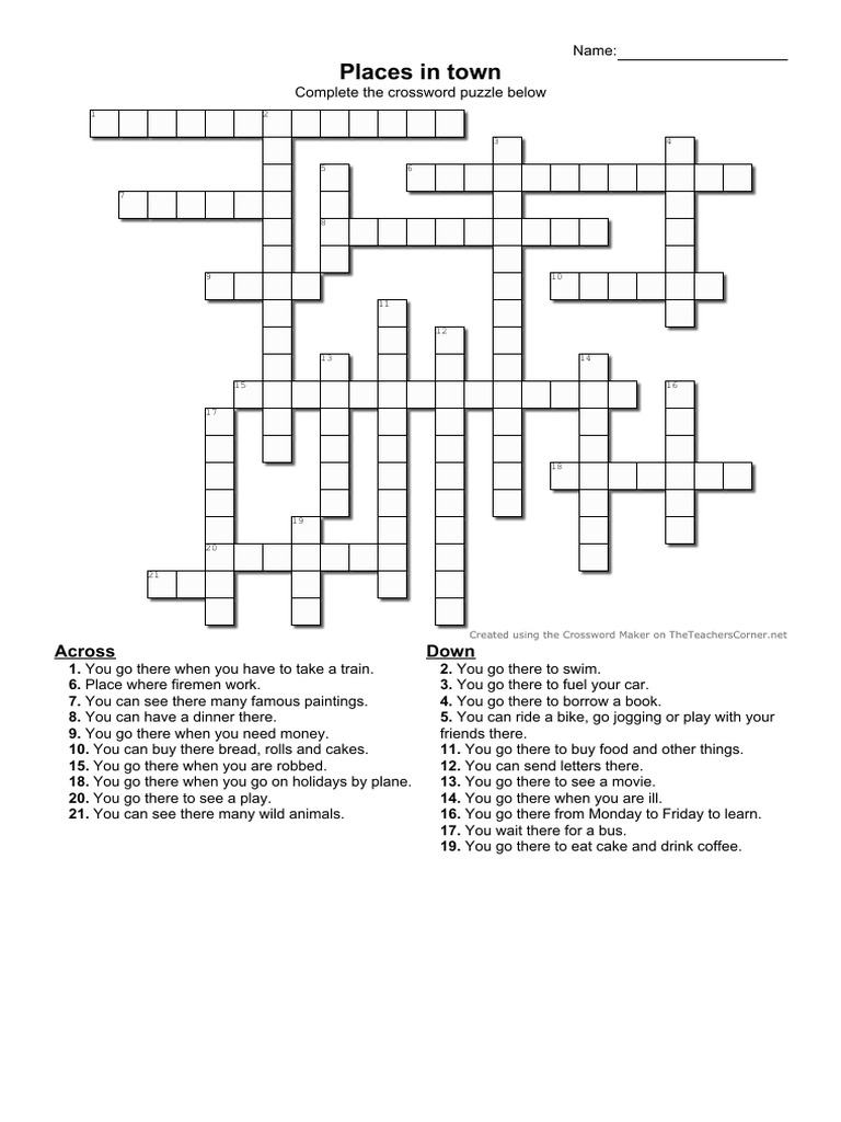 Crossword Places in Town Descriptions | PDF