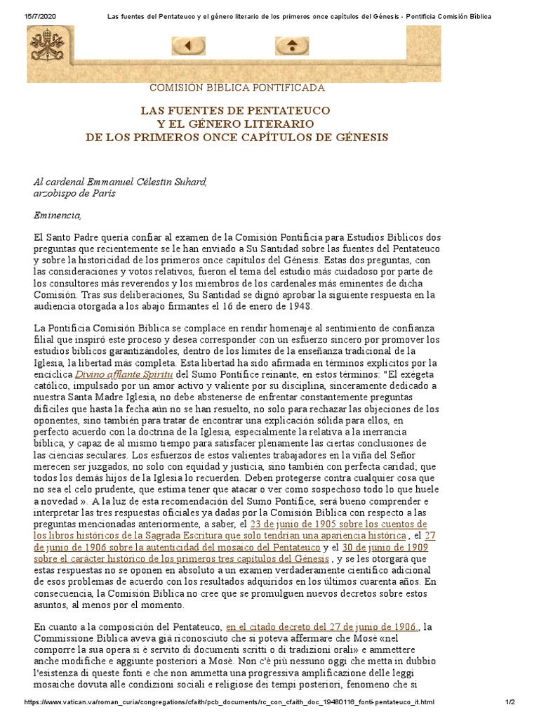 Género literario en el Génesis | PDF | Iglesia Católica | Biblia