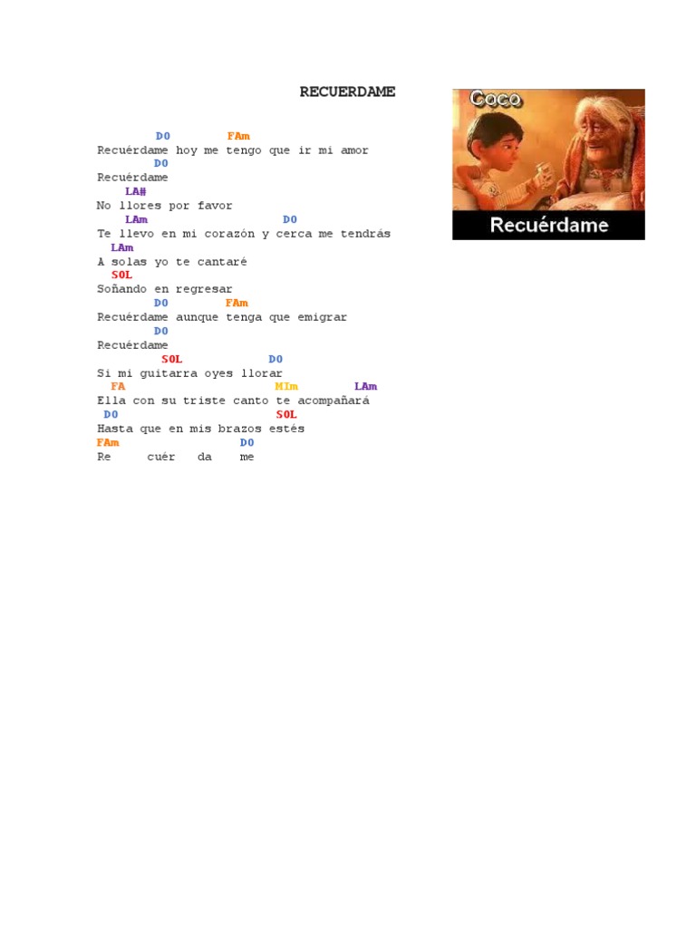 Coco Recuerdame Guitarra Niños | PDF