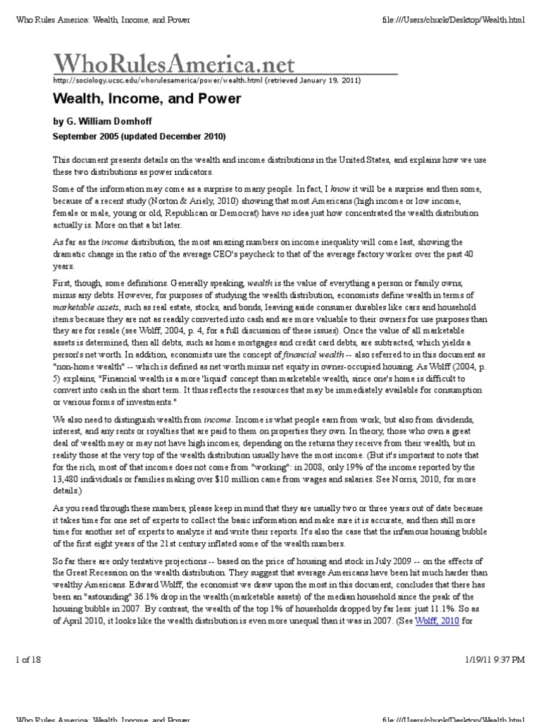 Wealth, Income, and Power - G. William Domhoff | PDF | Wealth | Equity ...