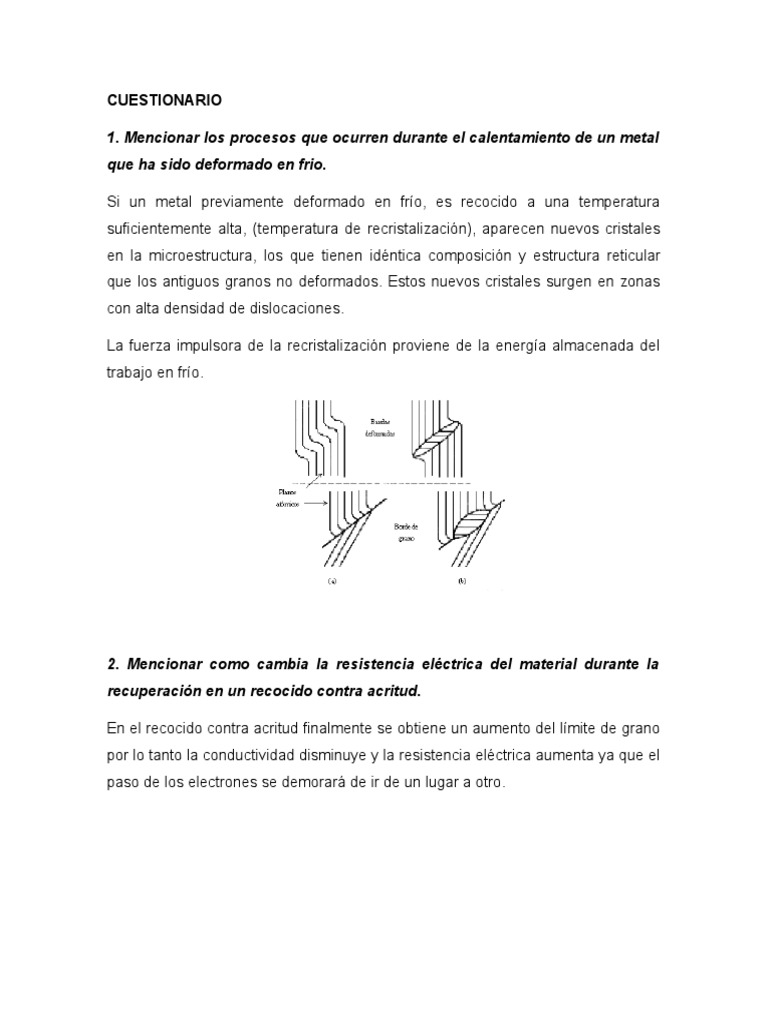 Cuestionario (Recocido Contra La Acritud) | PDF | Cristalización | Rieles