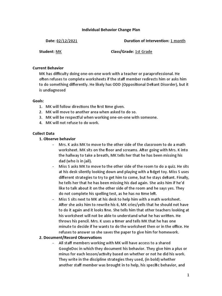 Example Individual Behavior Change Plan 2 | Download Free PDF ...