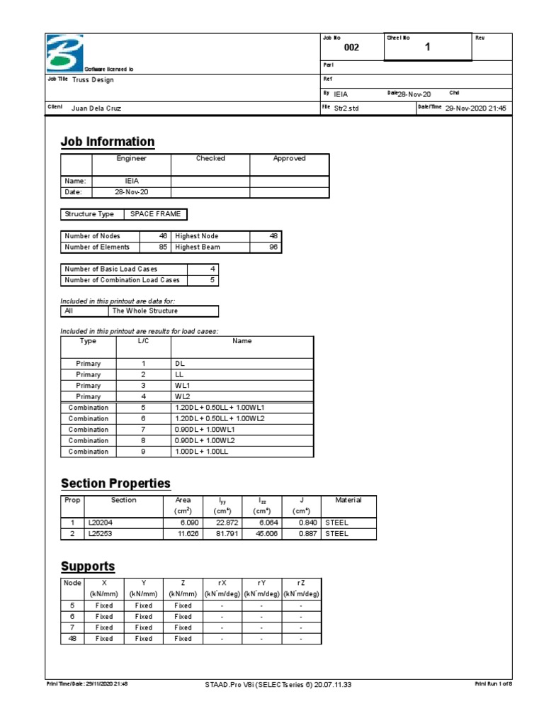 Job Information: Job No Sheet No Rev | PDF | Structural Engineering ...