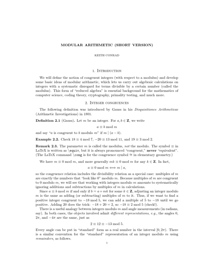 Modular Arithmetic - Keith Conrad | PDF | Determinant | Matrix ...