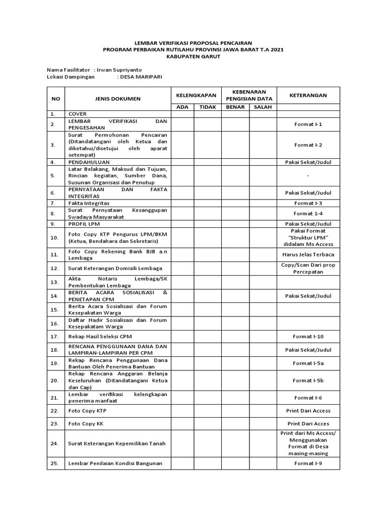 Verifikasi Proposal Rutilahu Garut 2021 | PDF