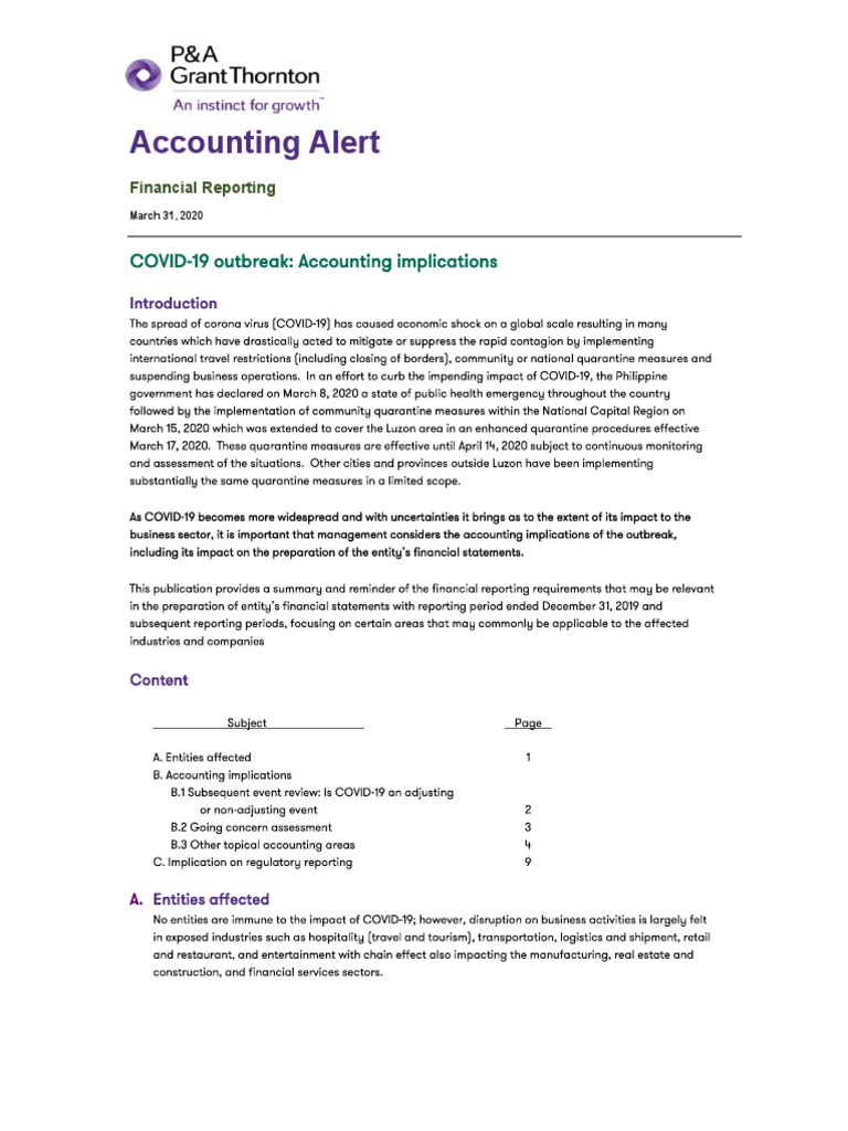 Accounting Alert - Covid 19 Outbreak - Accounting Implications | PDF ...