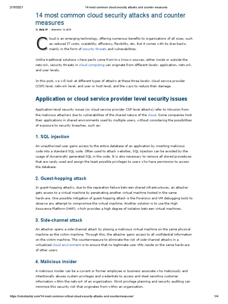 14 Most Common Cloud Security Attacks And Counter Measures Pdf