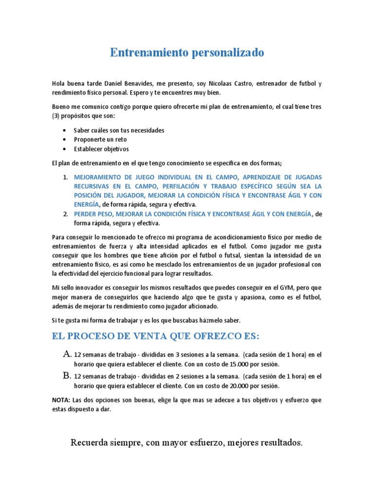 Entrenamiento Daniel Benavides. | PDF