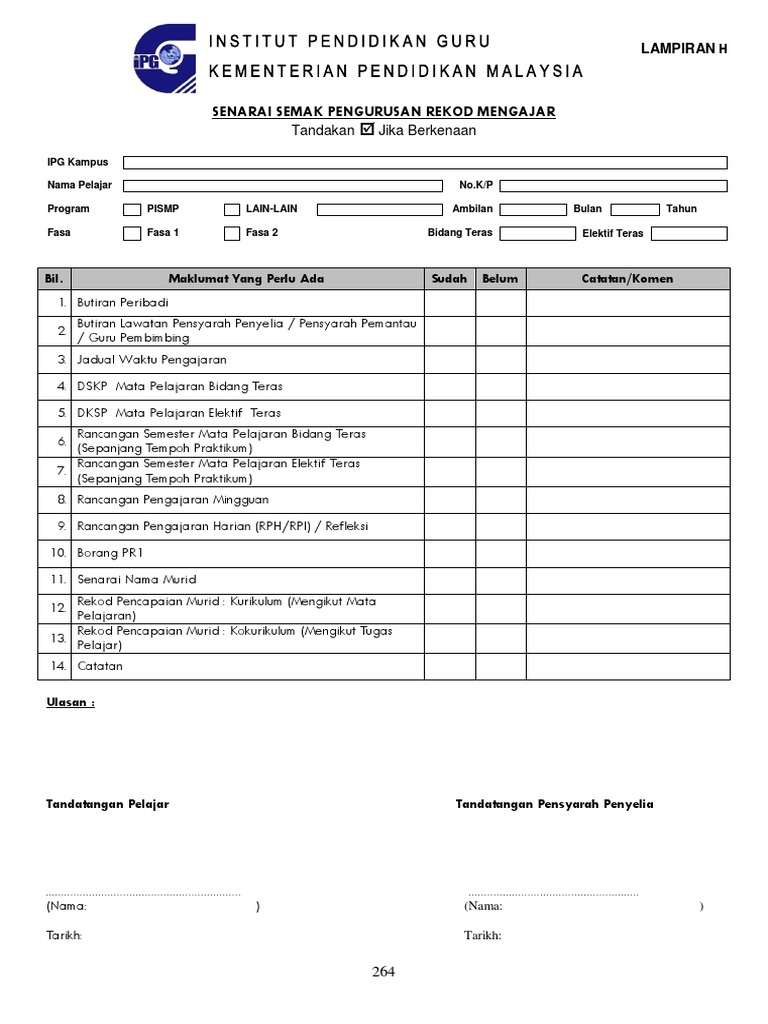 Senarai Semak Rekod Mengajar | PDF