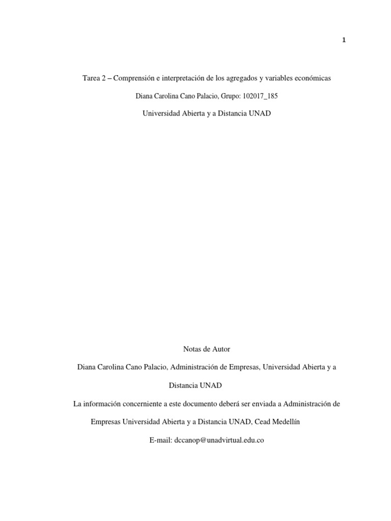 Tarea 2 Comprensi N e Interpretaci N de Los Agregados y Variables Econ Micas Individual FINAL ...