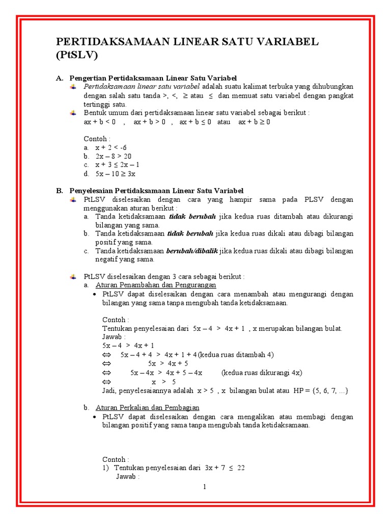Pertidaksamaan Linear Satu Variabel (KLS Vii) | PDF Pertidaksamaan Linear Satu Variabel (KLS Vii) | PDF