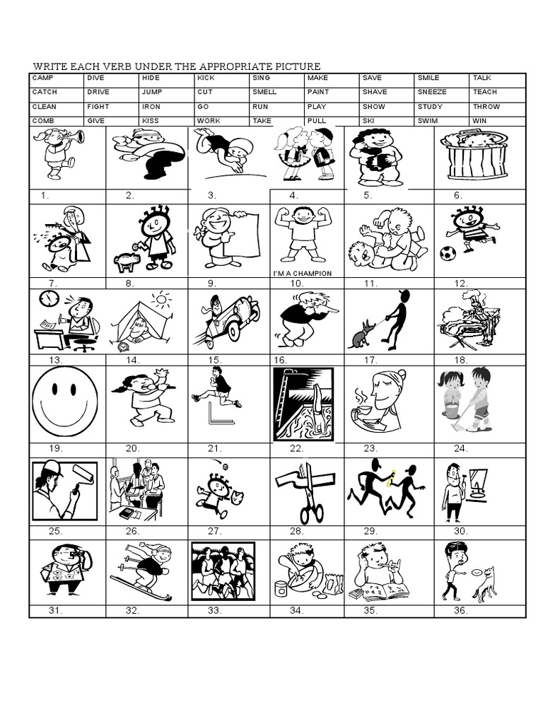 Write Each Verb Under The Appropriate Picture | PDF