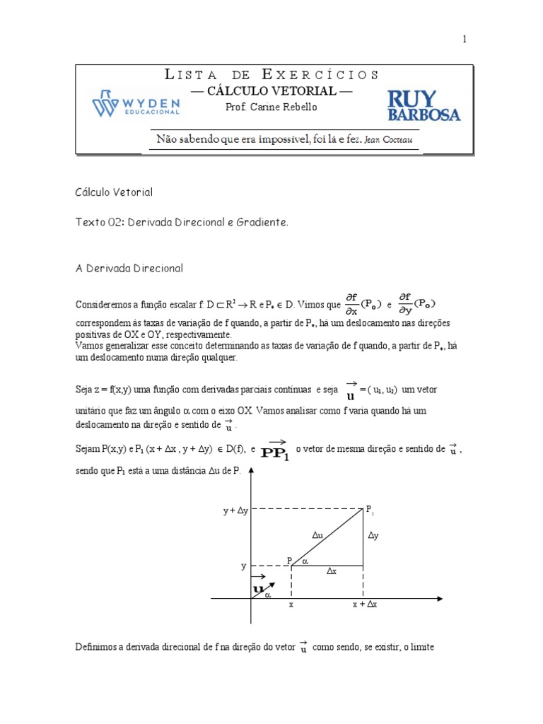Texto 02 Derivada Direcional E Gradiente Pdf Derivado Gradiente