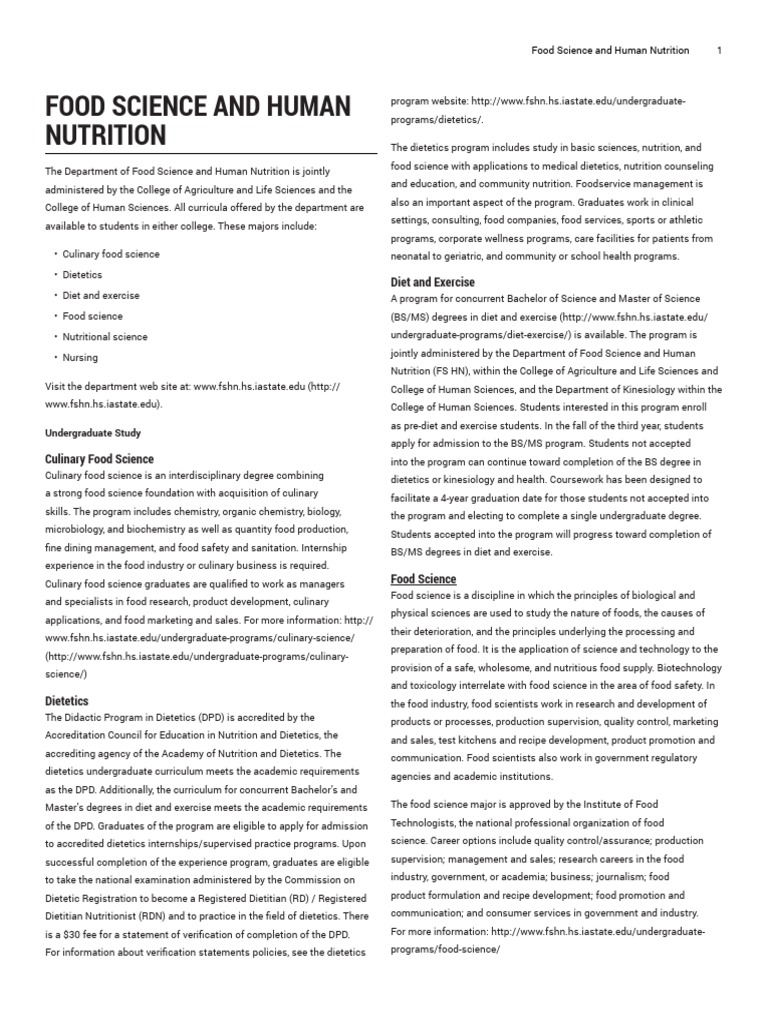 Food Science and Human Nutrition Overview | PDF | Dietitian | Food Science