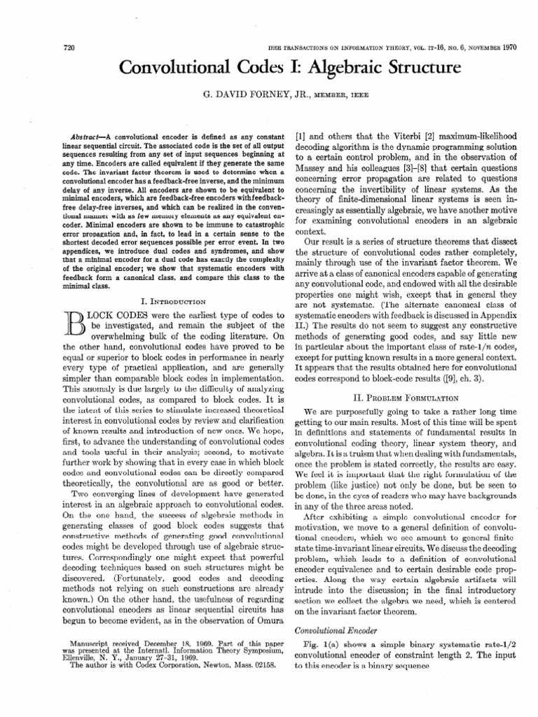 Convolutional Codes I Algebraic Structure Pdf Ring Mathematics Field Mathematics