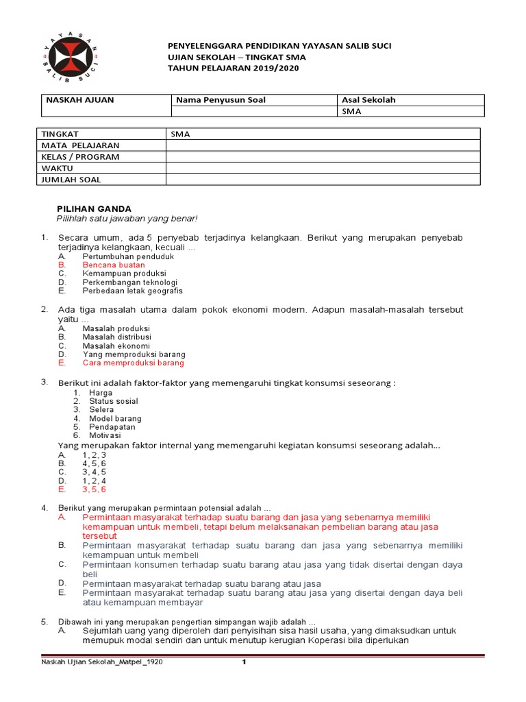 2b - Form Soal US Dan Kunci Jawab - 1920 | PDF