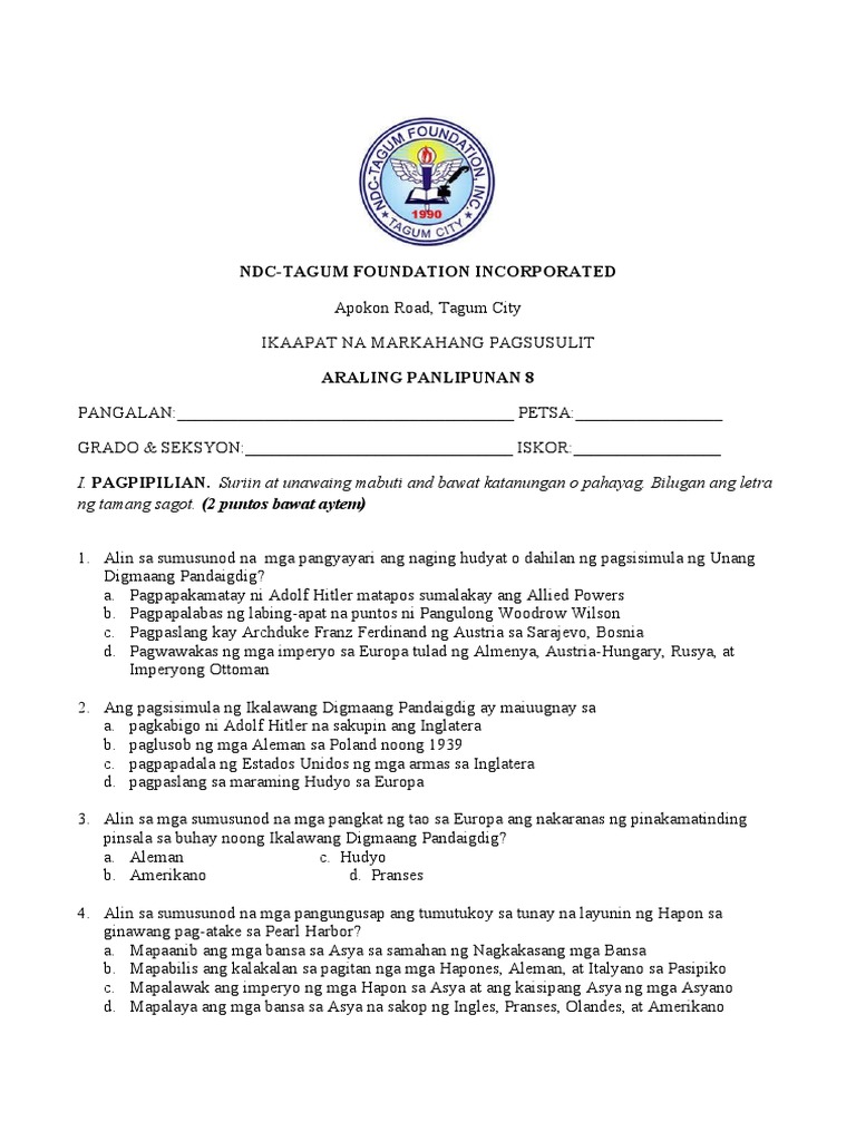 4th Grading AP 8 | PDF