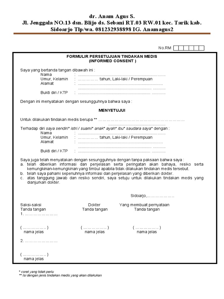 Formulir Persetujuan Tindakan Medis | PDF