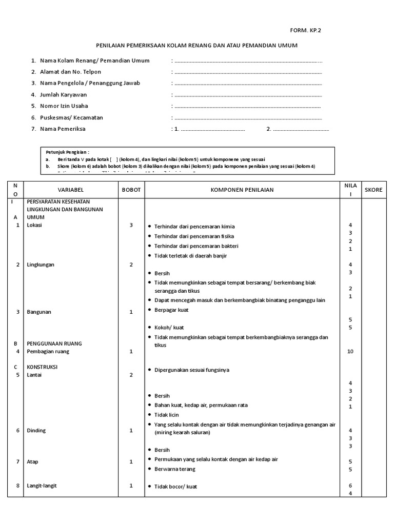 Form IKL Kolam Renang | PDF