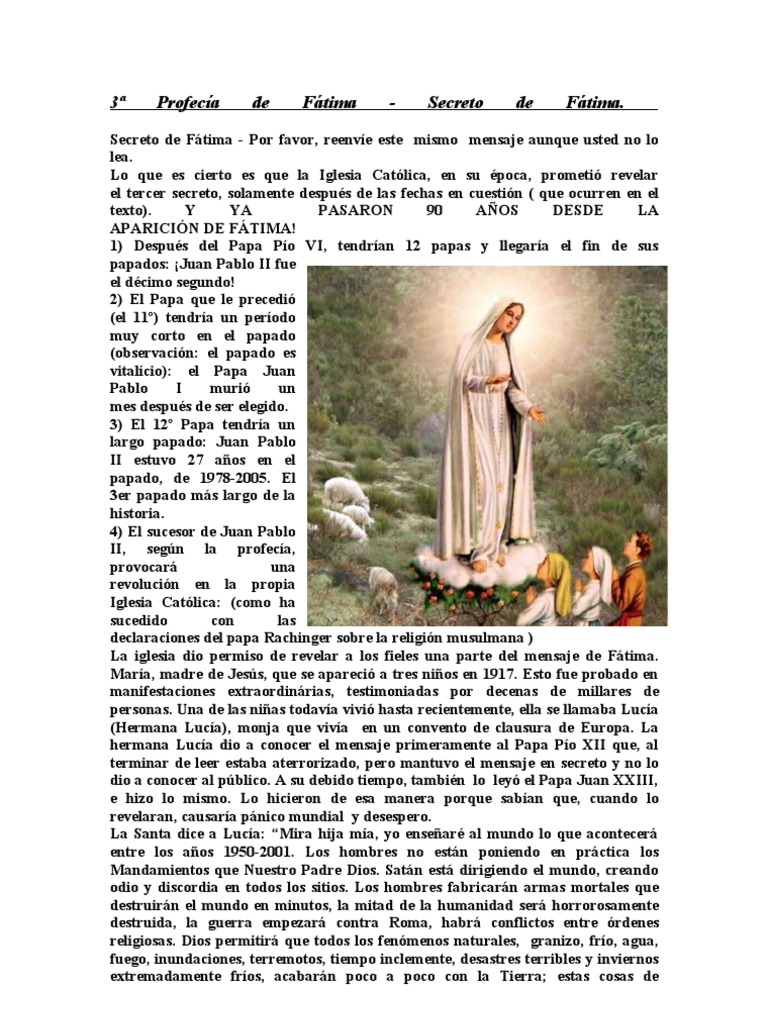3 Profecía de Fátima | PDF | Nuestra señora de fátima | María, madre de ...