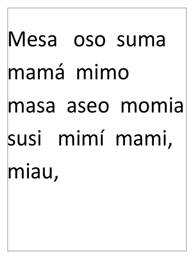 Mesa Oso Suma Mamá Mimo Masa Aseo Momia Susi Mimí Mami | PDF