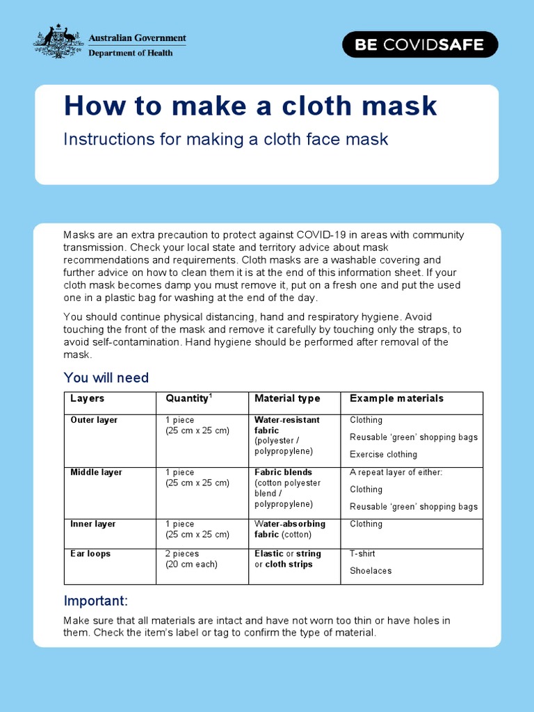 Coronavirus Covid 19 How To Make A Cloth Mask | PDF | Textiles ...