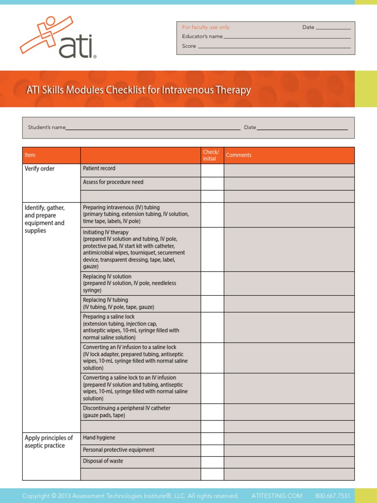 IV Checklist | PDF | Intravenous Therapy | Medical Equipment