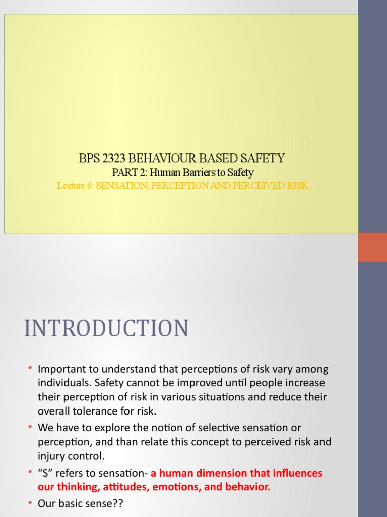 Lecture 6 Human Barriers To Safety - Sensation, Perception and ...