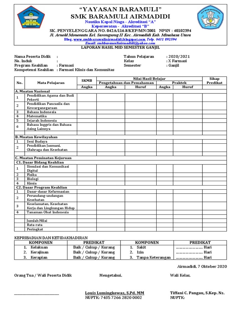 Raport Mid Semester Ganjil X Farmasi | PDF | Pengembangan Diri | Kesehatan Holistik