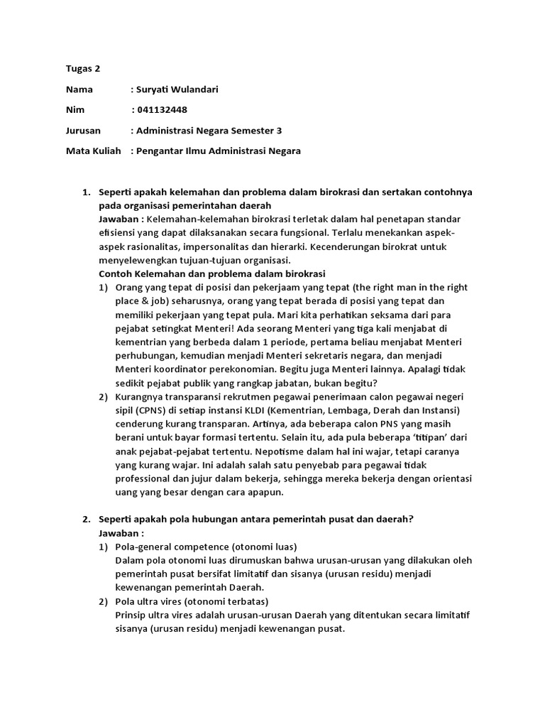 Tugas 2 Pengantar Ilmu Administrasi Negara Suryati Wulandari | PDF