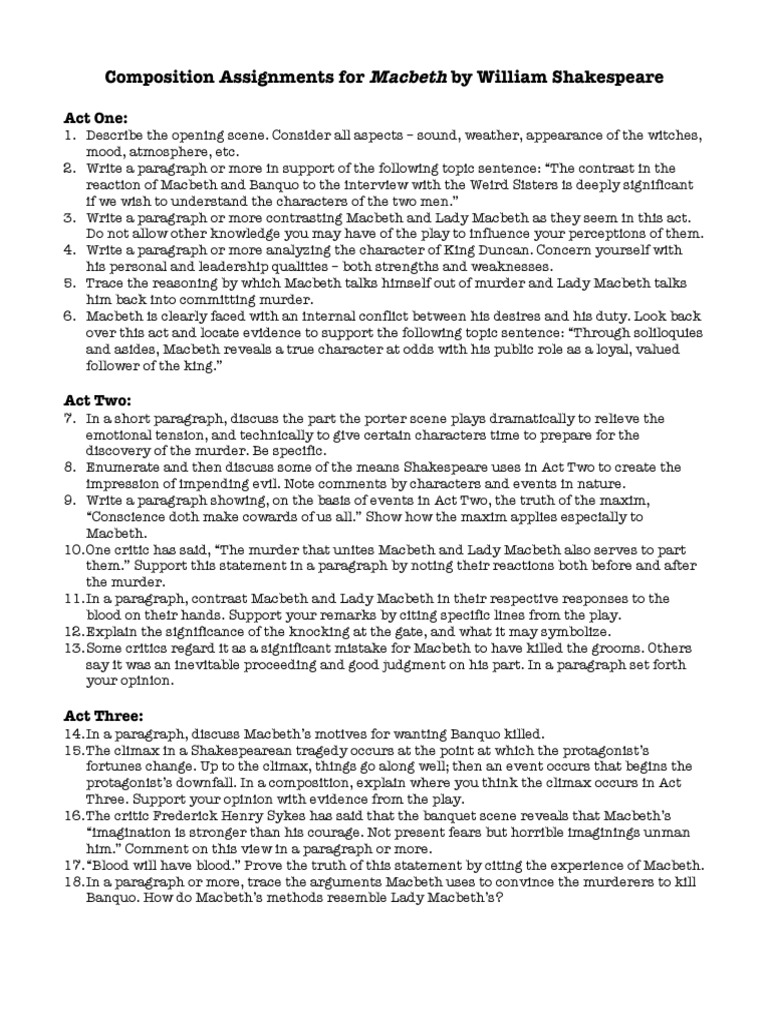 Macbeth Composition Assignments | PDF | Macbeth