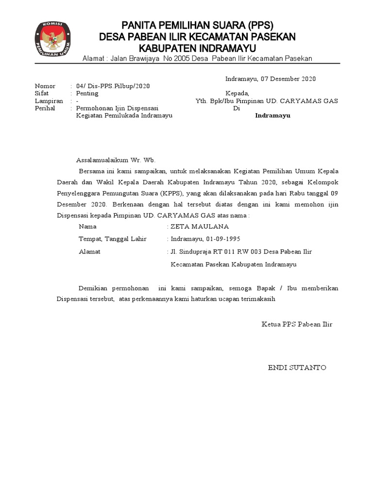 Permohonan Ijin Dispensasi Pps | PDF