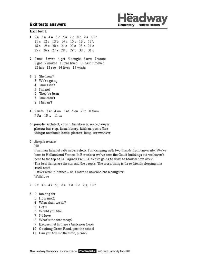 HW Elem TRD Exit Test Answers | PDF