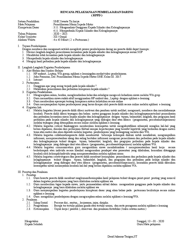 RPP Engine Sepeda Motor Kls XII | PDF