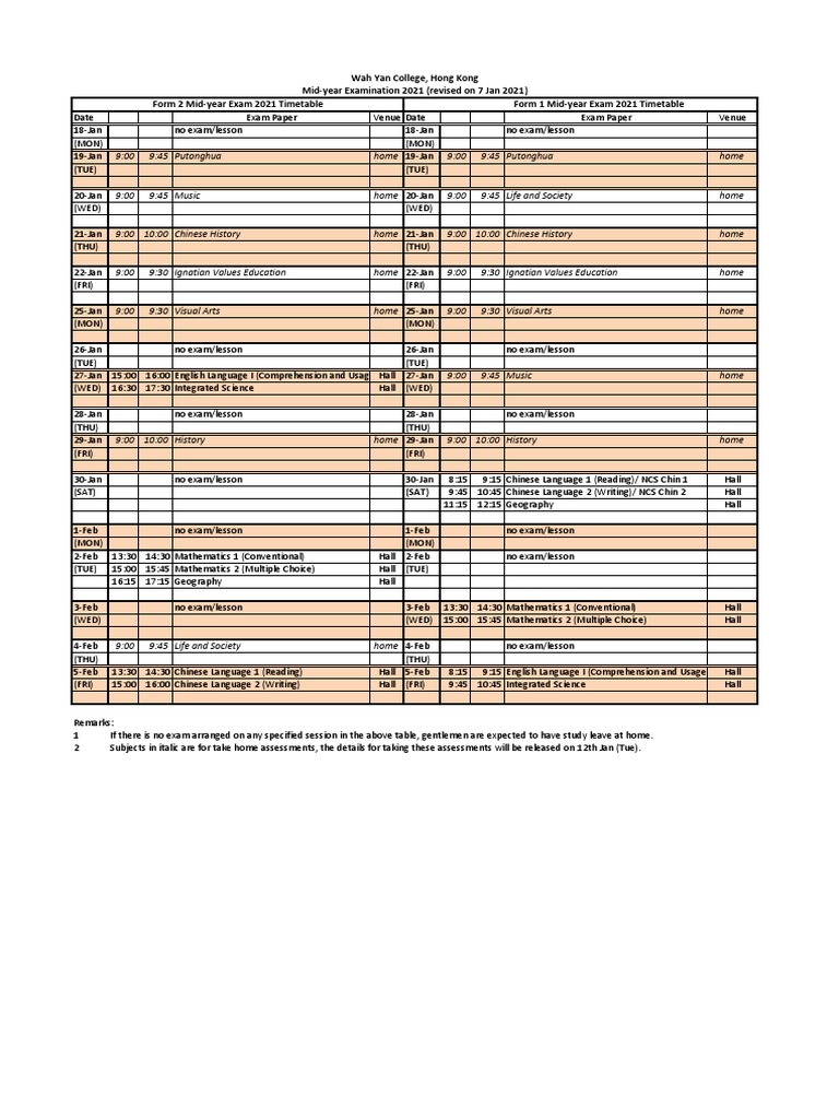 Mid-Year Examination 2020-2021 (Revised Version On 7th Jan 2021) | PDF ...