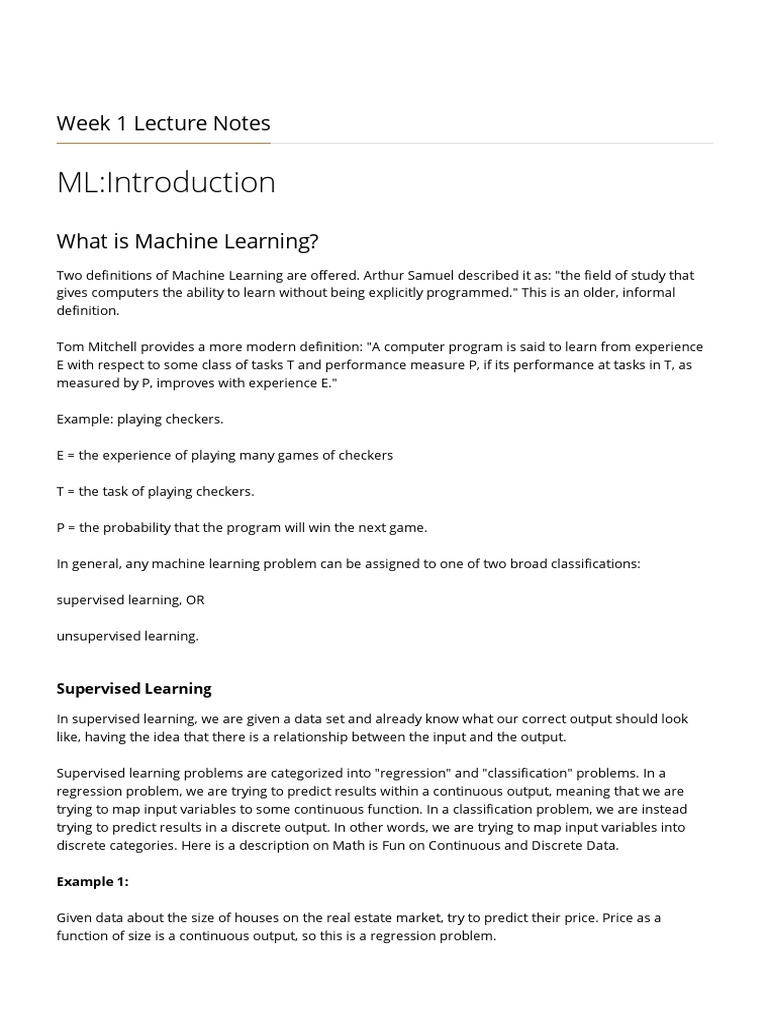(Machine Learning Coursera) Lecture Note Week 1 | PDF | Matrix ...