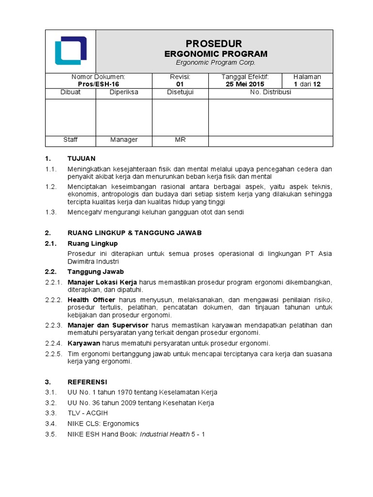 Prosedur Program Ergonomi Karyawan | PDF