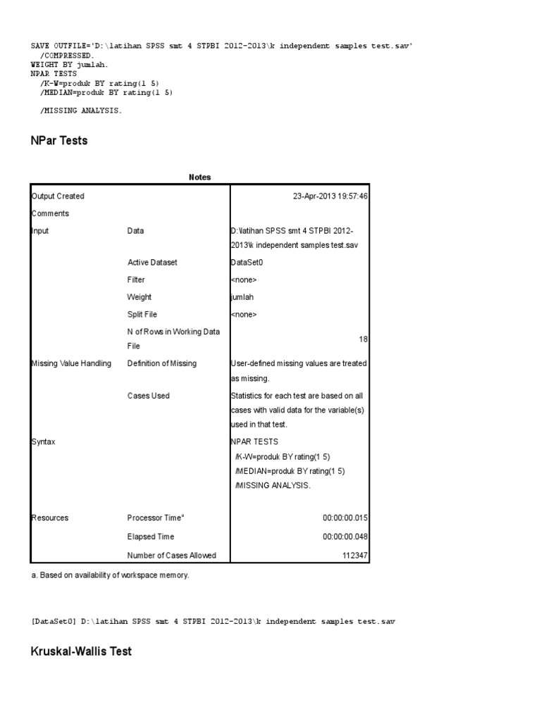 Uji K Independent Samples Test | PDF | Spss | Statistics