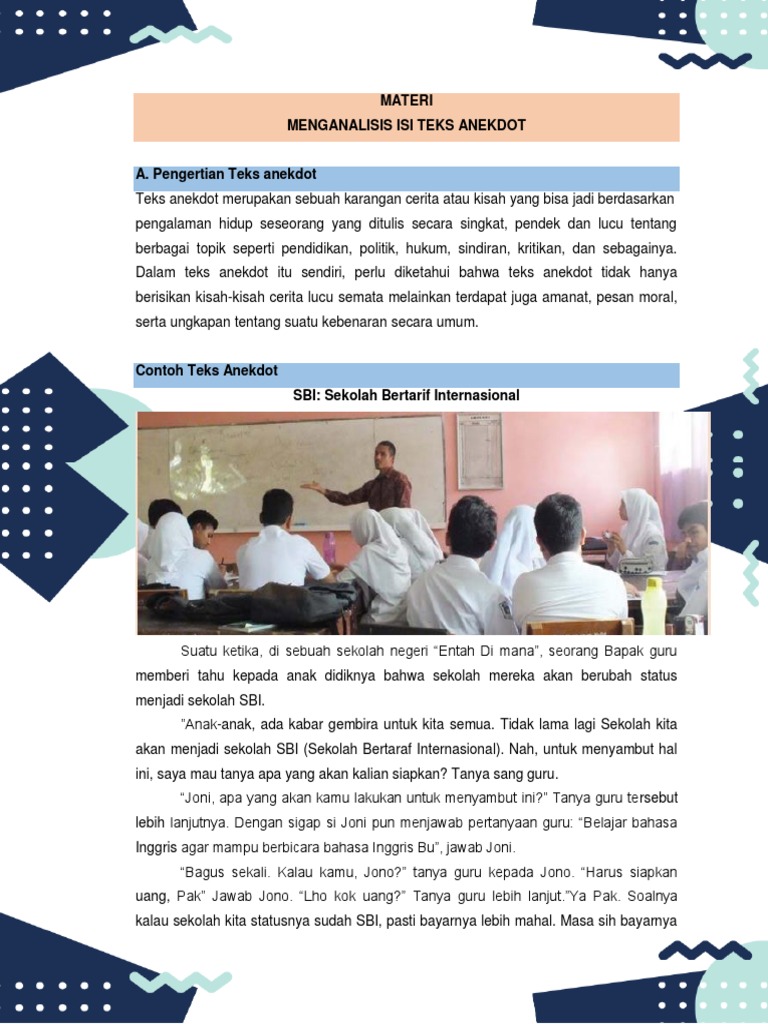 Kelas 10 Materi & Tugas Menganalisis Isi Teks Anekdot | PDF