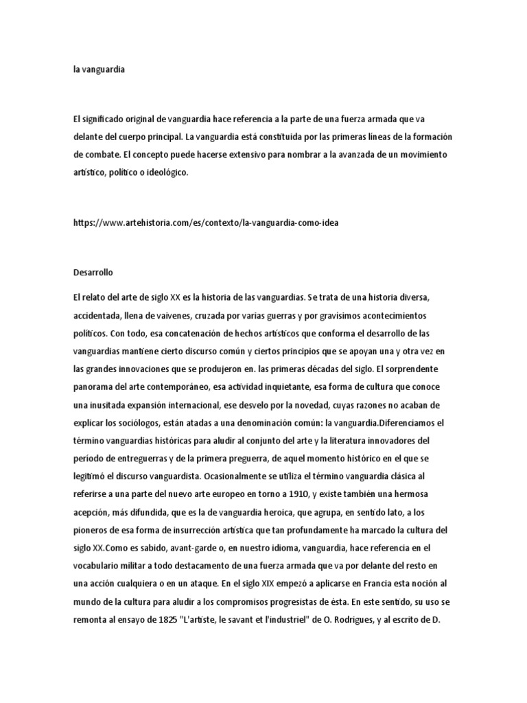 Historia y Significado de la Vanguardia | PDF | Vanguardia | Razón