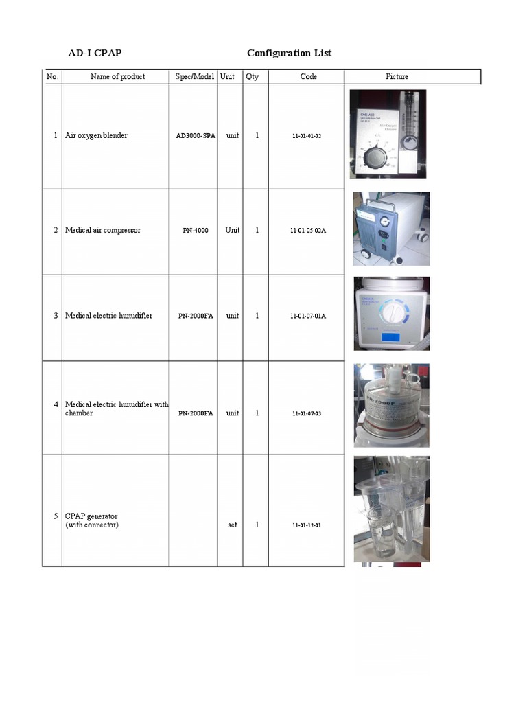Bubble CPAP Kit Configuration List | PDF | Gases | Equipment